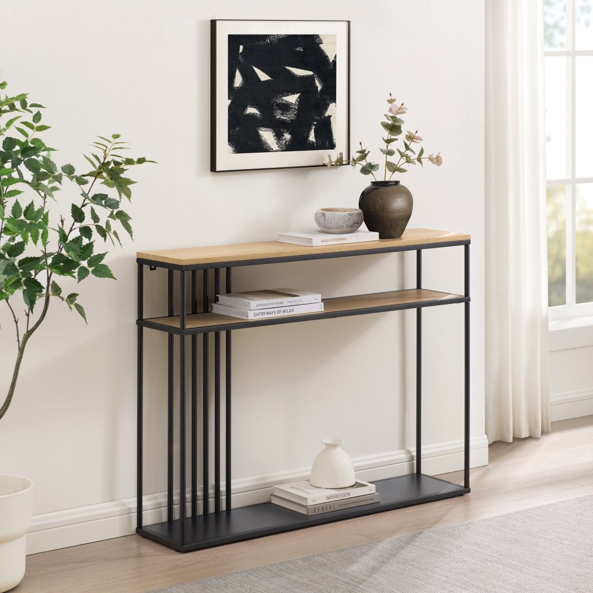 Vulcan Modern Minimalist Slatted-Metal Entry Table - lily & onyx
