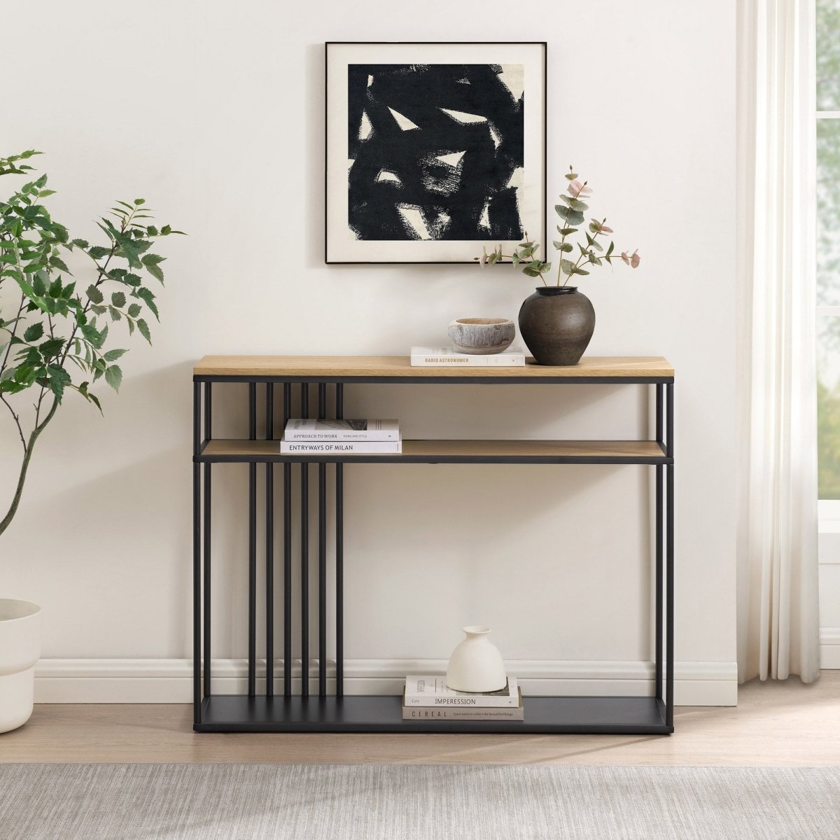 Vulcan Modern Minimalist Slatted-Metal Entry Table - lily & onyx